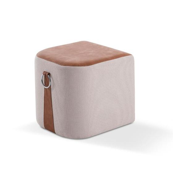 Puff Sala de Estar Zag 45 cm em Linho e material sintético Argola Prata ...