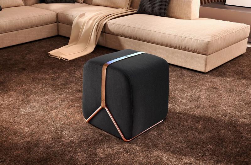 Puff Slim Decorativo Linho Couro Marron Base Cobre - LARFLEX - Puffs ...