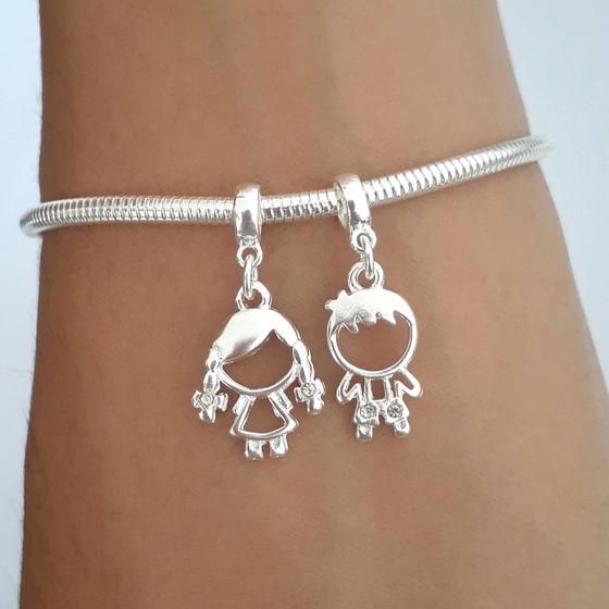 Pulseira Feminina Dourada Berloque Pandora Menino e Menina Família ...