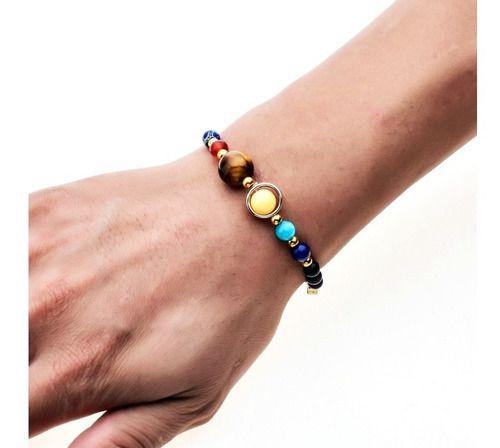 Pulseira Sistema Solar 8 Planetas Galáxia Universo Pedra Naturais ...