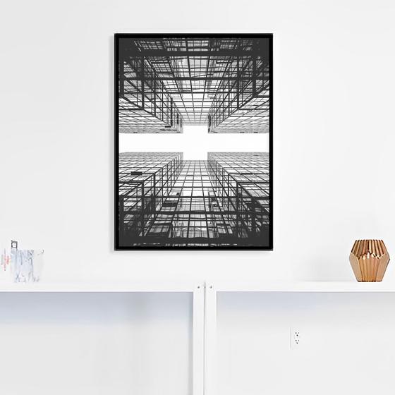 Quadro Building Black and White - Tela Canvas com Moldura Flutuante em ...