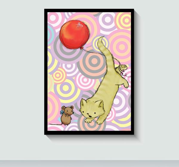 Quadro Decorativo Gato e Rato Desenho Cartoon com Moldura E Acetato ...