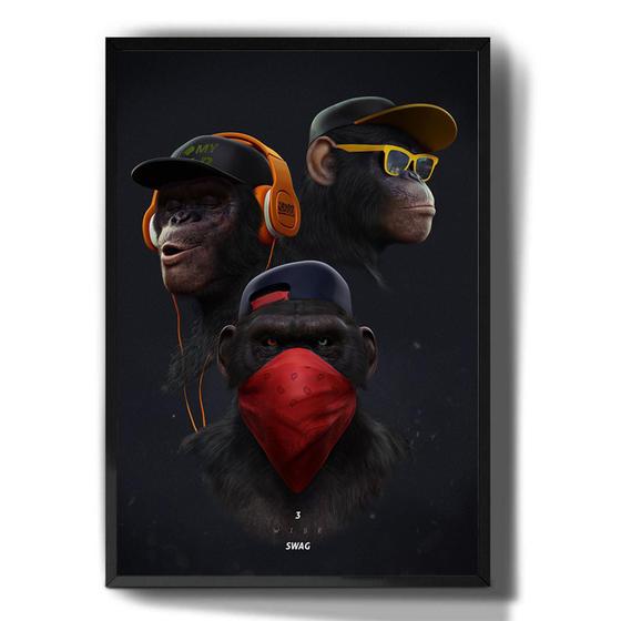 Quadro Decorativo Macacos De Boné Swag Animais Arte - Tribos - Quadro ...