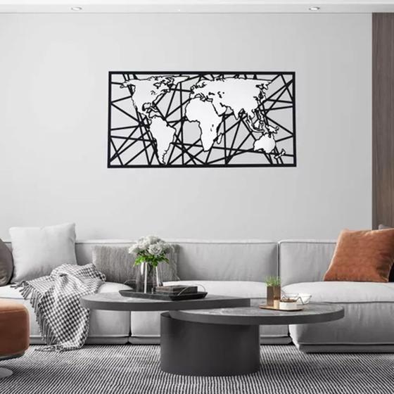 Quadro Decorativo Mapa Mundi em Acrílico MDF 100x50cm Sala Quarto ...
