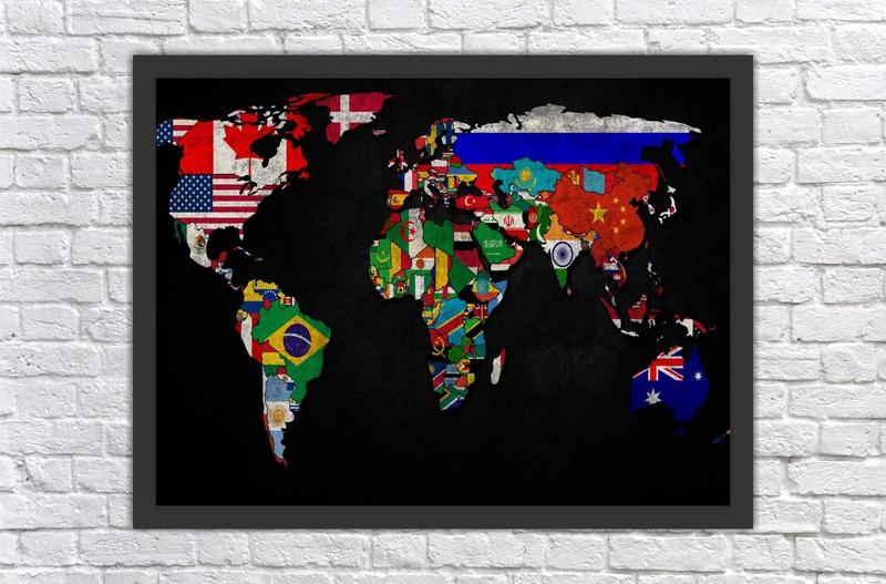 Quadro Decorativo Mapas Mundo Quartos e Salas Decorações Com Moldura ...
