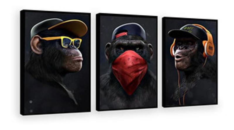 Quadro Decorativo Moldura Os Três Macacos Sábios - Olph Decor - Quadro ...