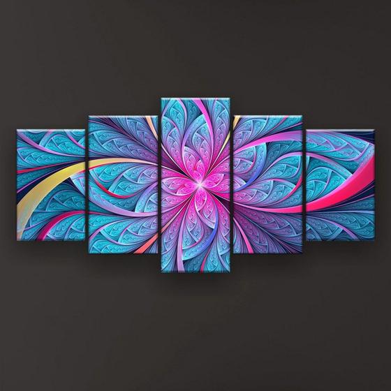 Quadro Decorativo Mosaico 5 Peças Flor Simétrica Mosaico Ciano ...