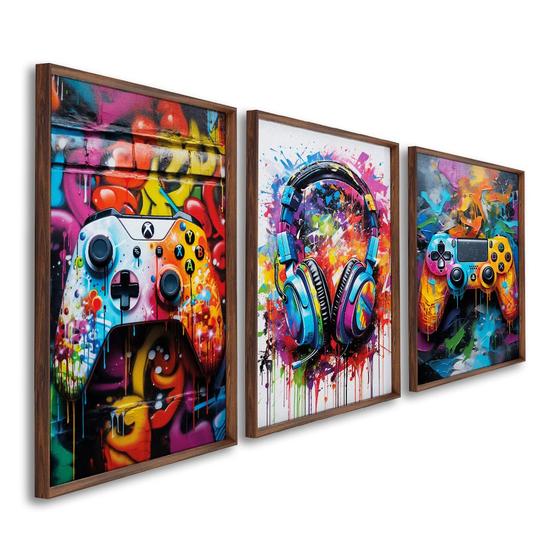 Quadro Decorativo Vídeo Game Modelo Gamer com 3 Telas de Parede para ...