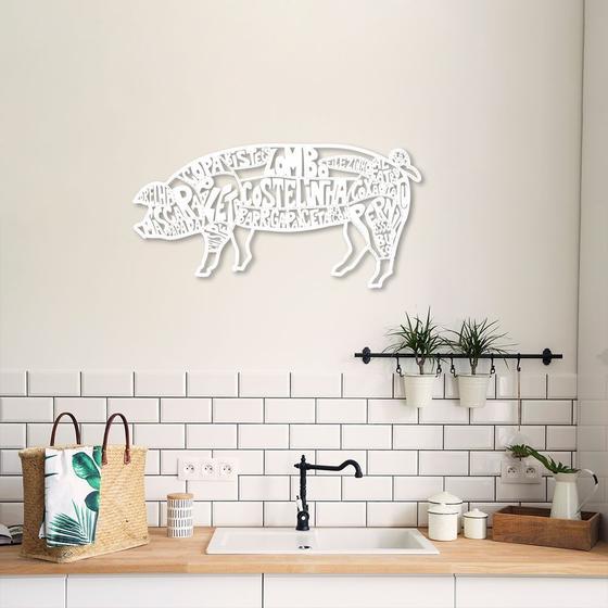 Quadro Escultura de Parede Porco, Nome dos Cortes de Carne Branco ...