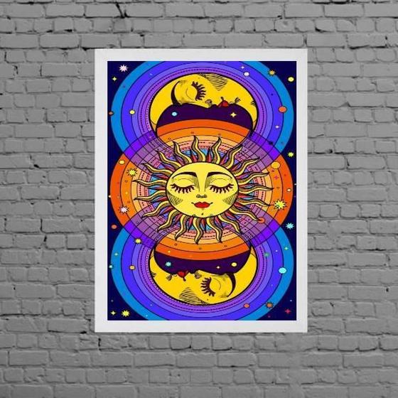 Quadro Místico Sol E Lua Colorido 33X24Cm - Com Vidro - Quadros On-Line - Quadro Decorativo ...