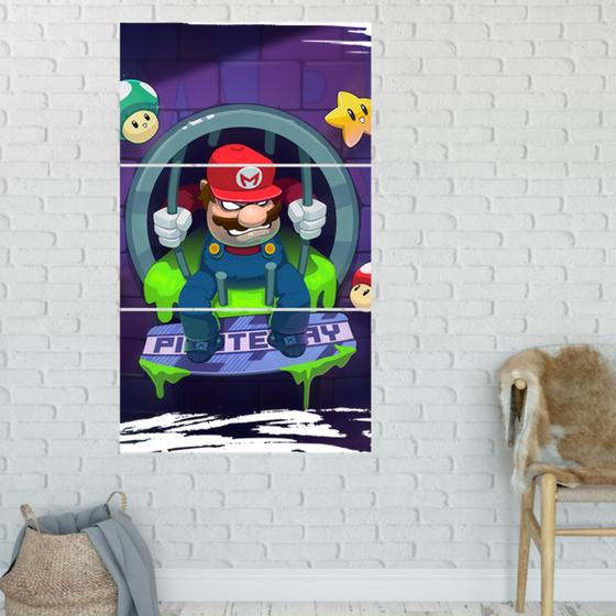 Quadro Mosaico Mario Malvado 3 Peças Para Decoração de Ambientes ...