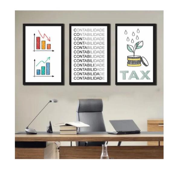 Quadro painel decorativo 3 peças Contabilidade escritorio profissões ...