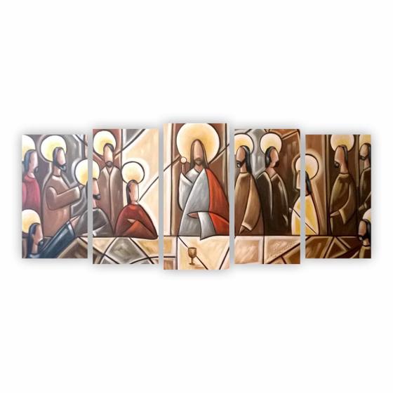 Quadro Santa Ceia Moderna Tons Terrosos Jesus Tela 155X65Cm - Plimshop ...