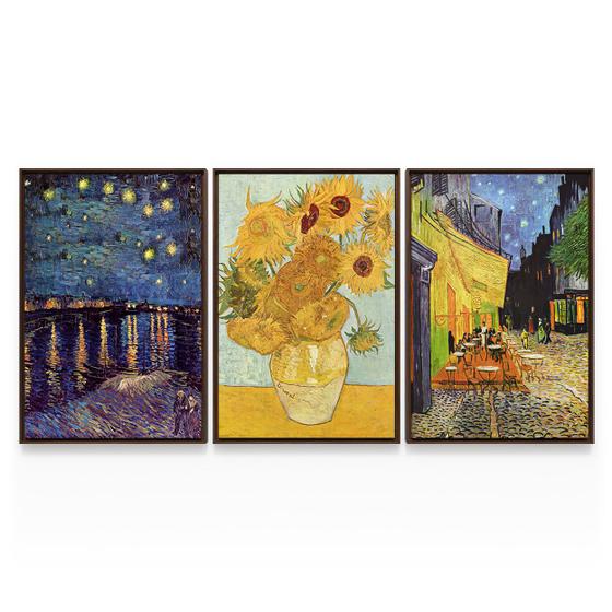Quadro Van Gogh Kit 3 Telas Noite Estrelada Doze Girassóis Terraço Do ...