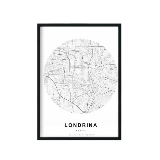 Quadro Vidro Mapa Cidade Londrina Paraná Brasil 43x63 Sala Escritório ...