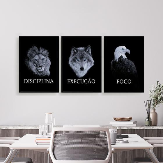 Quadros Leão Aguia Lobo Foco Motivação Kit 3 Peças 28x40cm - CAMALEÃO ...