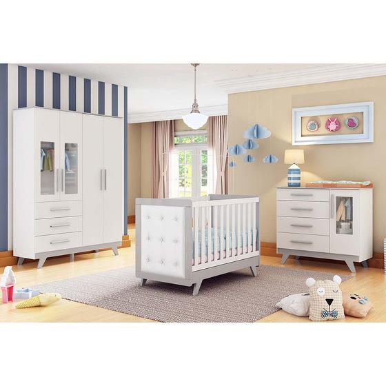 Quarto Bebe Completo com Janela e Berço Retro Peroba Cinza/Branco ...