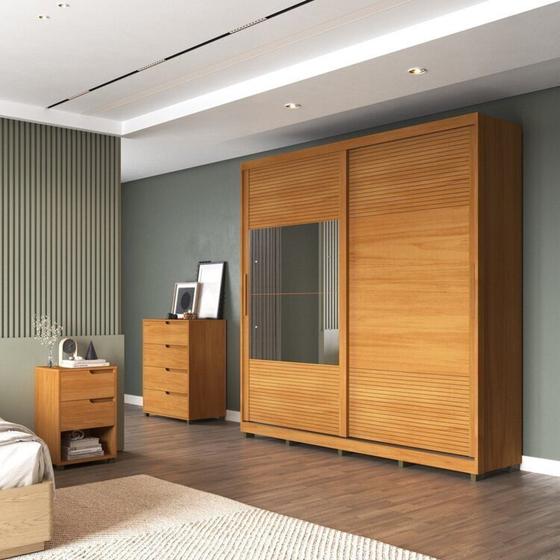 Quarto Casal com Guarda-roupa 2 Portas de Correr, Cômoda e 2 Mesas de ...