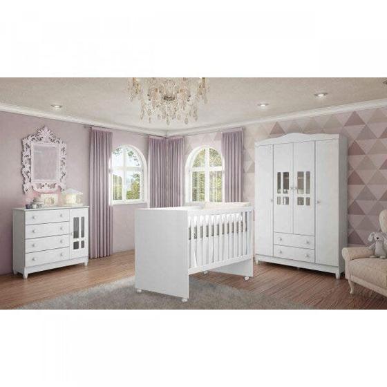 Quarto de Bebê Completo com berço, Guarda-roupa 4 Portas e Cômoda ...
