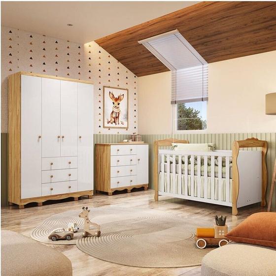 Quarto de Bebê Completo com Guarda-roupa 4 Portas e Cômoda e Berço Nina ...