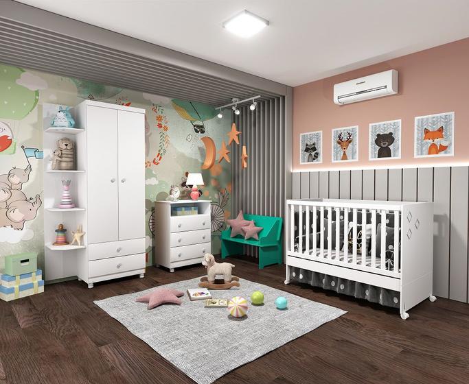 Quarto de Bebê Completo com Guarda Roupa, Cômoda Doçura e Berço Sonetto ...