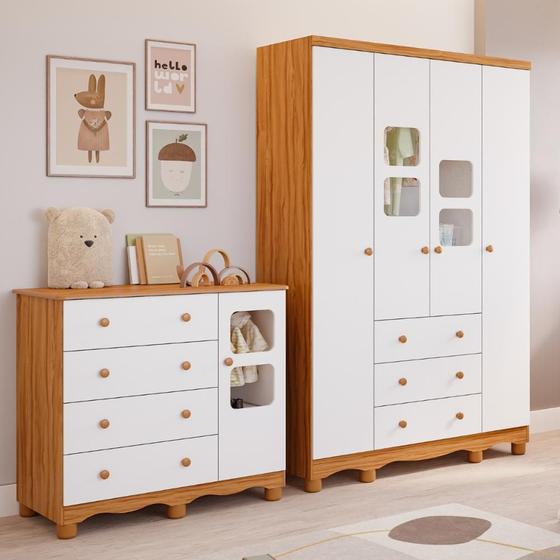 Quarto de Bebê Completo com Guarda Roupa Uli 4 Portas Cômoda Uli 4 ...