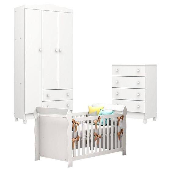 Quarto De Bebê Mel Flat Com Berço Americano Lara Branco Brilho ...