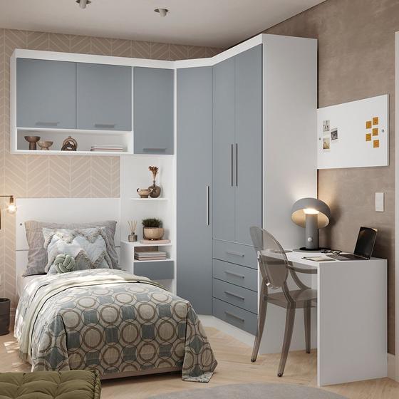 Quarto de Canto Solteiro com Guarda Roupas Cabeceira e Escrivaninha ...