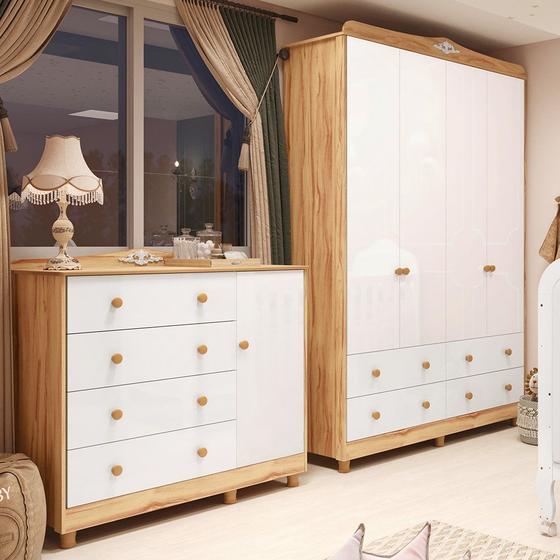 Quarto Infantil com Guarda-roupas 4 Portas e Cômoda 1 Porta 100% Mdf ...