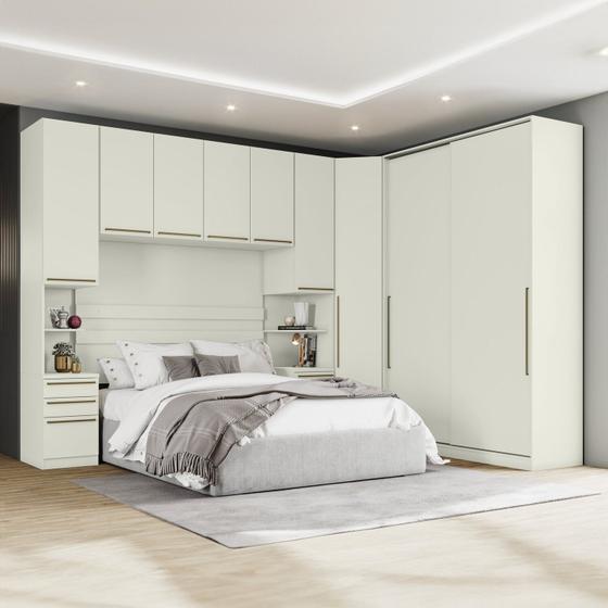 Quarto Modulado Casal Completo 9 Portas 6 Gavetas Canto Oblíquo Areia ...