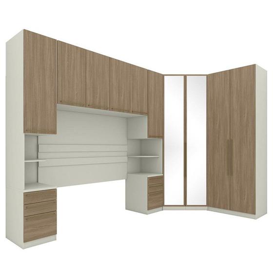 Quarto Modulado Casal Seletto 5 Peças com Closet Areia/Jequitibá ...