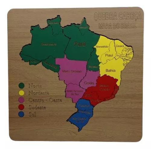 Quebra Cabeça Mapa Do Brasil Mdf - Artesanato Feliz Criança - Quebra ...