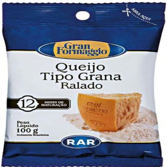 Queijo Tipo Grana Ralado RAR Gran Formaggio Pacote 100g - Queijo Ralado ...