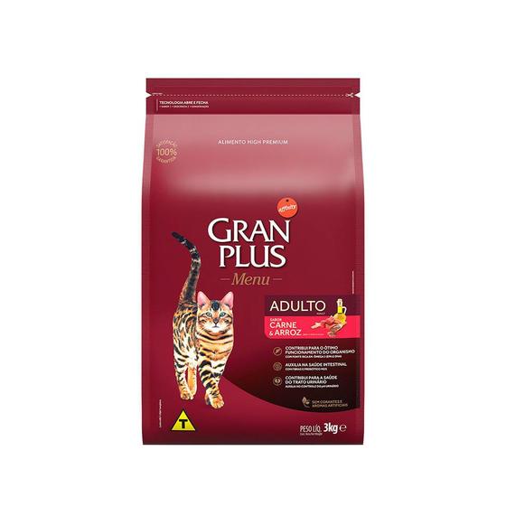 Ração Gran Plus Menu para Gatos Adultos Sabor Carne e Arroz - GranPlus ...
