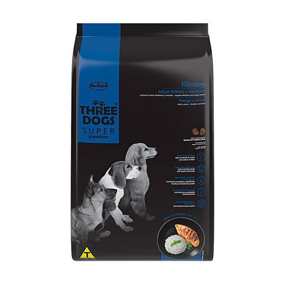 Ração Three Dogs para Cães Filhotes de Raça Média Sabor Frango - 3kg ...