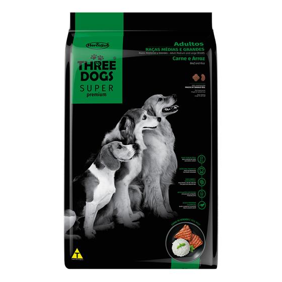 Ração Three Dogs Super Premium Raças Grandes Carne 10 kg - Hercosul ...