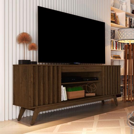 Rack Bancada 1,60m 2 Portas para TVs Até 55 Polegadas - Malibu Wood Ripado - Cedro - Giga Móveis ...