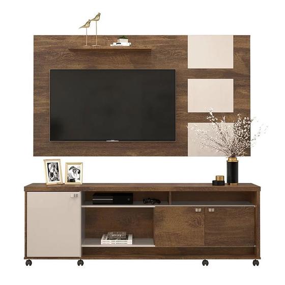 Rack Bancada Dallas com Painel Grécia para TV até 55” Canela/Off White ...