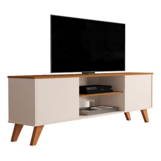 Rack Bancada Helena TV até 55 Polegadas Off White Nature Duas Portas Pés de Madeira Sala - SAL ...