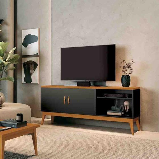 Rack Bancada Para Sala Tv Até 60 Polegadas Star Pés Madeira Preto Cedro ...