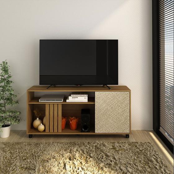 Rack Bancada para TV até 42" com Detalhe Ripado e 01 Porta R1481 ...