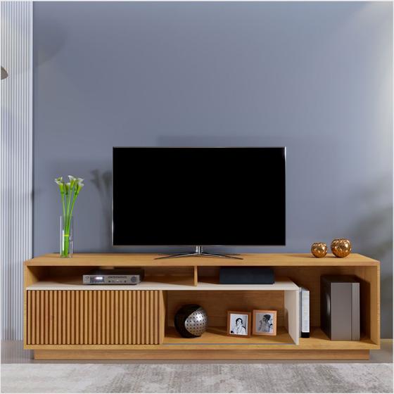 Rack Bancada para TV até 75" com 01 Porta e 03 Nichos Tauari/Off White - Mavaular - Rack ...