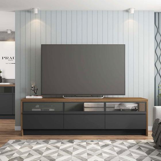 Rack Bancada para TV até 75" com 03 Gavetas Vectro Louro Freijó/Preto ...