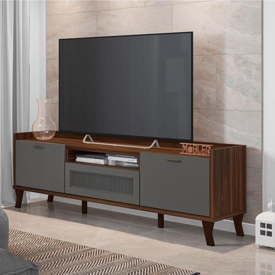 Rack Bancada para TV até 75" com 03 Portas e 01 Nicho Arcade 1.8 Palisandro/Cinza Mobler - Rack ...
