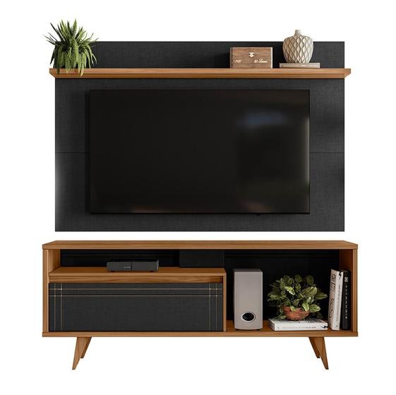 Rack Bancada Retrô com Painel 1,60m para TV até 60 Polegadas Freijó / Preto Notável - Rack com ...