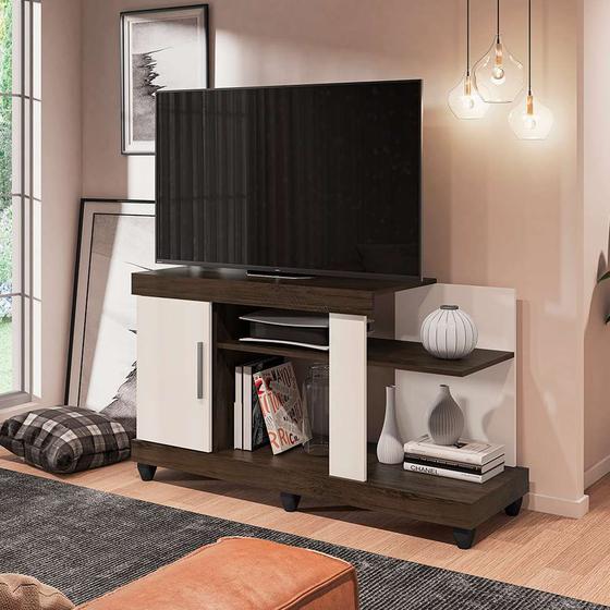 Rack Canadá 1 PT Cacau e Off White 120 cm - Móveis Leão - Rack ...