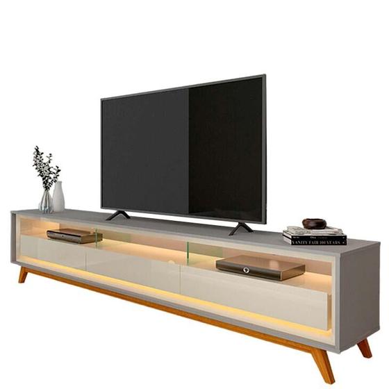 Rack Com LED Pra TV 75 Polegadas 212cm Requinte Pés Madeira Gelius ...