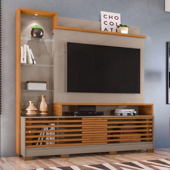 Rack com Painel Frizz Prime para TV de 55 Pol com Pés Natural Cinza ...
