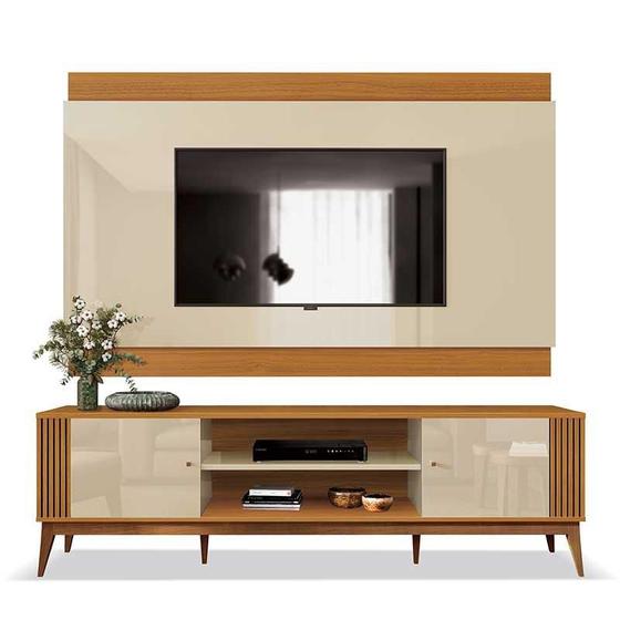 Rack Com Painel Legacy 2.0 Para TV 75 Polegadas EDN Off White/Cedro - Rack - Magazine Luiza