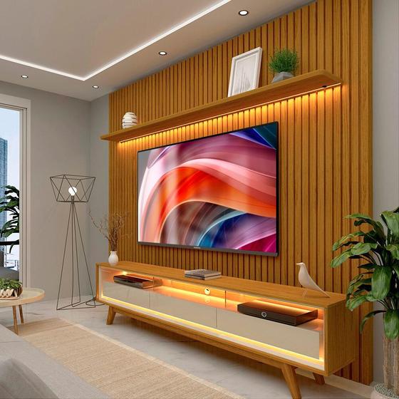 Rack Com Painel Para Sala 85 Polegadas Naturale Off White Nobre Gelius ...